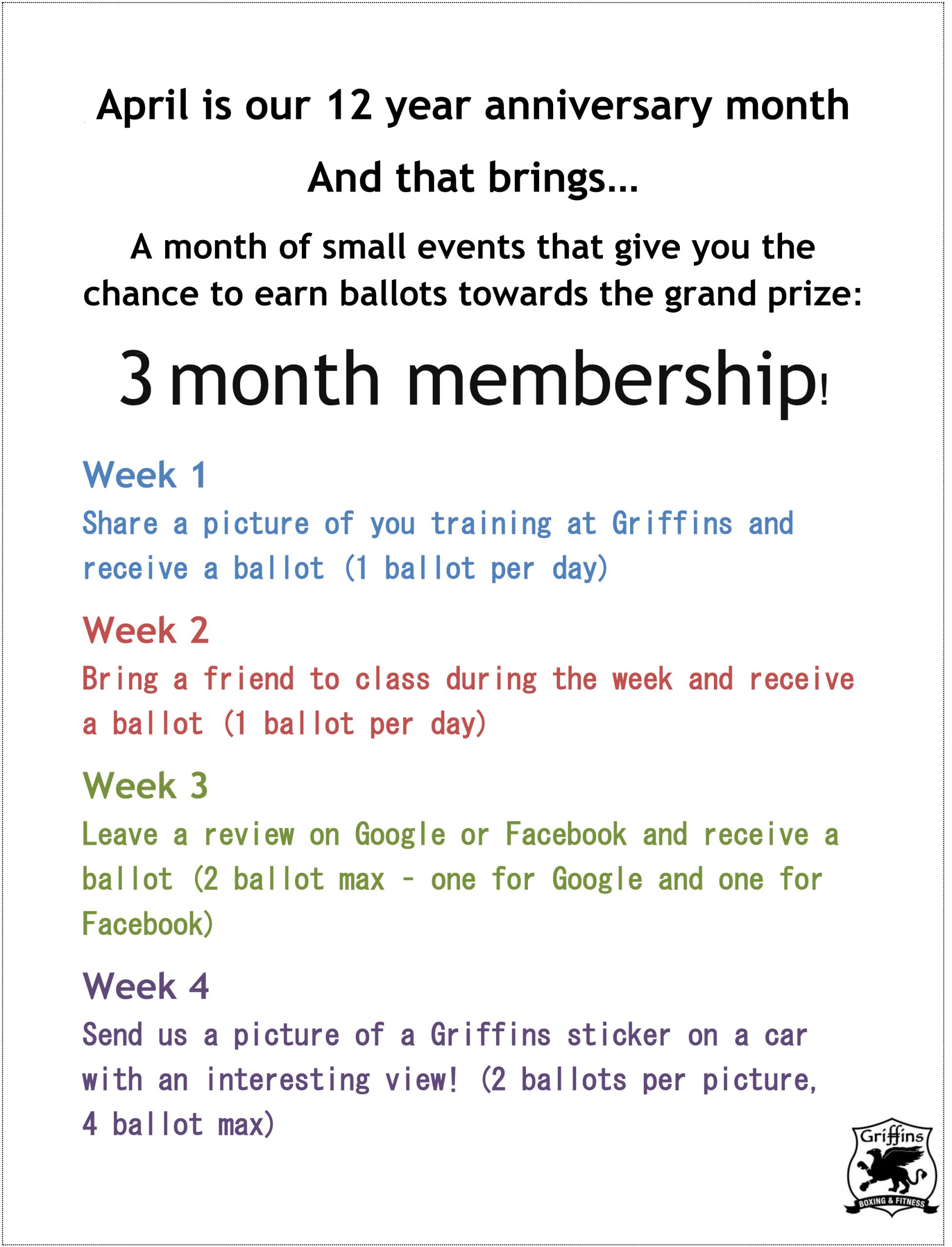 APRIL is our Anniversary GIVEAWAY - Griffins Boxing & Fitness